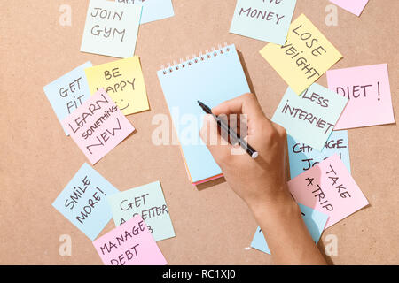 people write down an important note, using on the paper stickers post ...