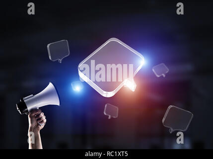 Announcement and communication concept with message buuble on dark ...