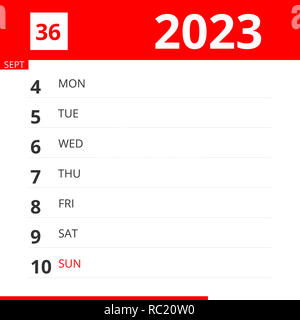 Calendar planner for Week 36 in 2026, ends September 6, 2026 Stock ...