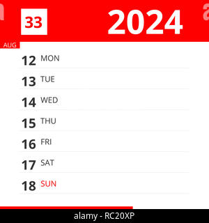 Calendar planner for Week 33 in 2030, ends August 18, 2030 Stock Photo ...