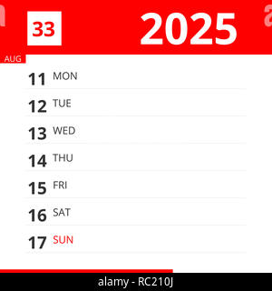 Calendar planner for Week 33 in 2030, ends August 18, 2030 Stock Photo ...