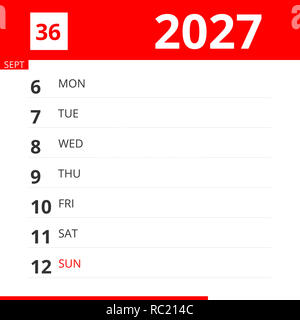 Calendar planner for Week 36 in 2033, ends September 11, 2033 Stock ...