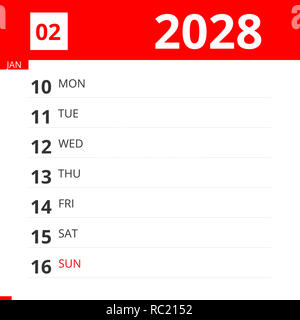 Calendar planner for Week 02 in 2029, ends January 14, 2029 Stock Photo ...