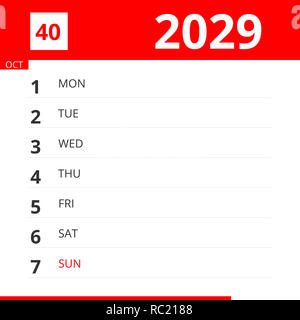 Calendar planner for Week 40 in 2023, ends October 8, 2023 Stock Photo ...