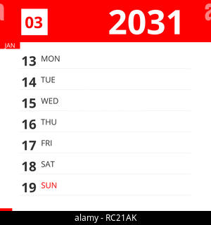 Calendar planner for Week 03 in 2029, ends January 21, 2029 Stock Photo ...