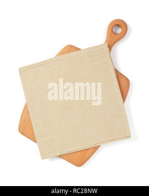 Wooden cutting board with napkin isolated on white background Stock ...