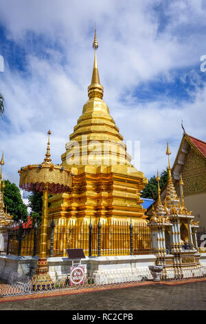 Golden Pagoda in Wat Chomphu temple, Chiang Mai, Thailand. Wat Chomphu ...