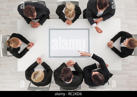 Man pointing copy space Stock Photo - Alamy