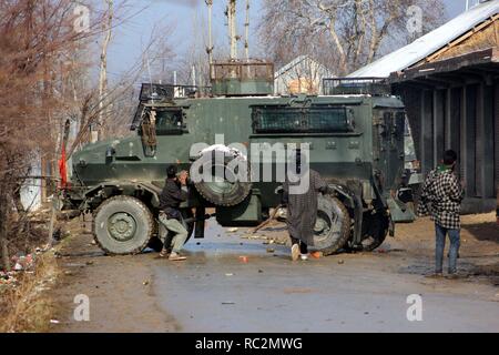 Shopian, India. 13th Jan, 2019. Intense clashes between the forces and ...