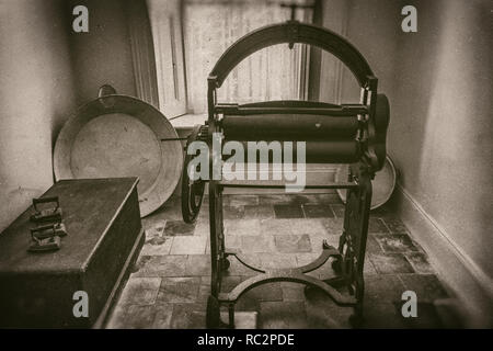 Isolated Vintage Laundry Mangle (Press) With Clipping Path On White ...