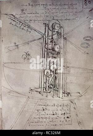 Leonardo da Vinci - Drawing of a flying machine (propulsion Stock Photo ...