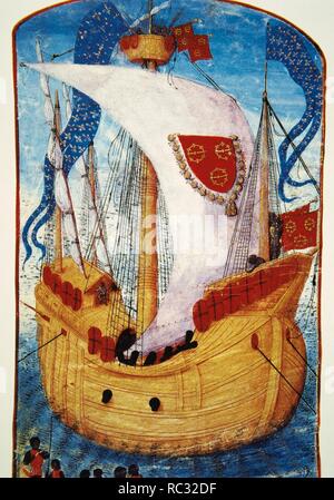 Modern Age. The carrack, 15th century. Europe. Engraving, 19th Stock ...