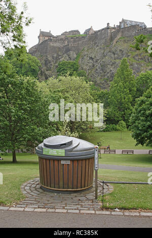 Litter bin at Princes Street Gardens in city centre Edinburgh Scotland ...