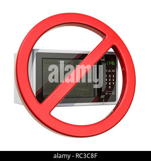Prohibition symbol with microwave oven. 3D rendering isolated on white ...