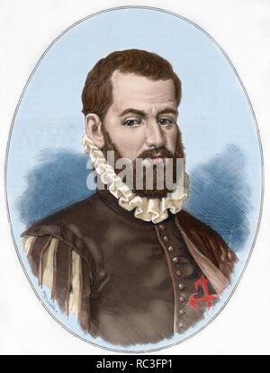 Engraved portrait of Spanish explorer Pedro Menendez Stock Photo - Alamy