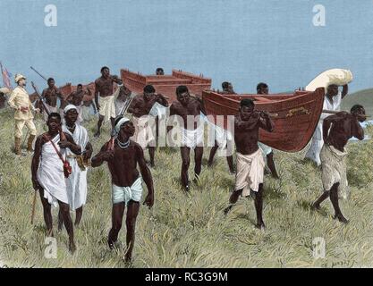 Colonial Explorer & African Porters, & African Porter Carrying European ...