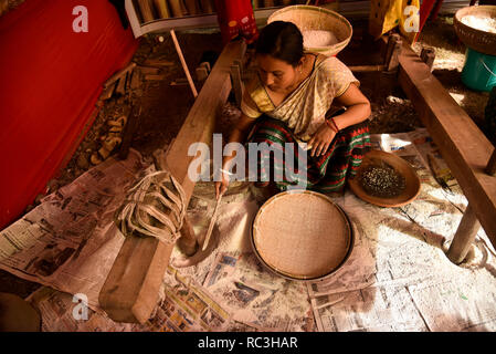 A dheki is an agricultural tool used for threshing, to separate rice ...