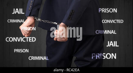 Jail convicted prison criminal labels with close handcuffed man Stock ...