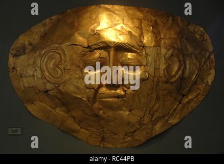 Mycenaean art. Greece. Funerary Mask in gold foil embossing. Found in ...