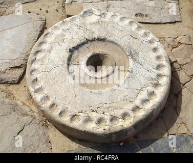 Ancient offering table at the Minoan Malia ruins archaeological site ...
