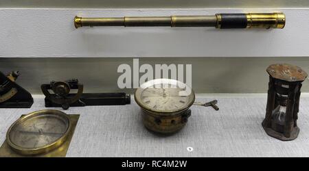 Old vintage compass and navigation instruments on ancient map Stock ...