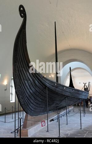 Oseberg Ship. Made in oak wood. 9th century. Viking Ship Museum. Oslo ...