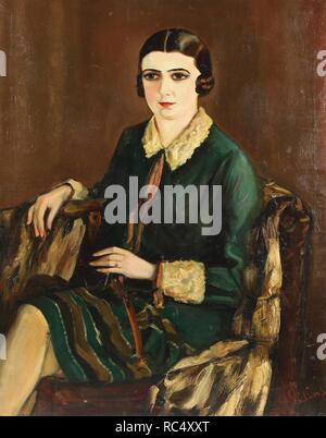 Portrait of Lilya Brik (1891-1978) in golden robe. The scarf designed ...