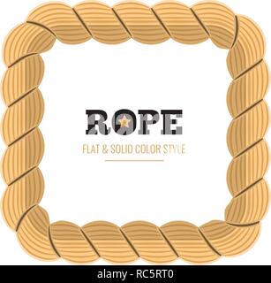 Yellow rope woven vector border with rope knots, vertical vector frame ...
