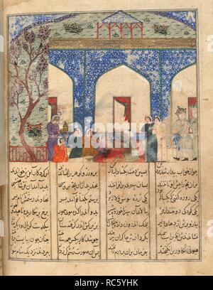 The birth of Rustam (damaged). A miniature painting from a fifteenth ...