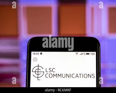 LSC Communications Printing company logo seen displayed on smart phone ...