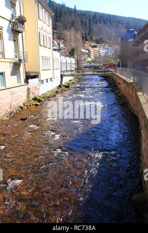Enz river in the park of Bad Wildbad in Black Forest (Schwarzwald ...
