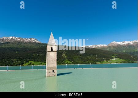 Church Tower Of Graun in the Lago Di Resia, Italy, Europe Stock Photo ...