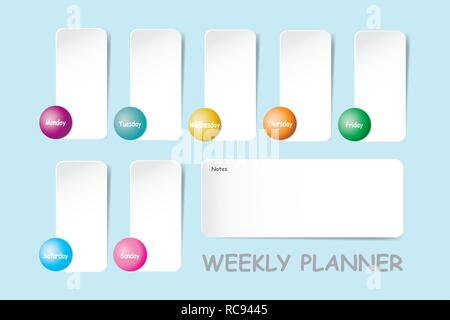 Weekly planner with a chart for notes and white charts for each day of ...