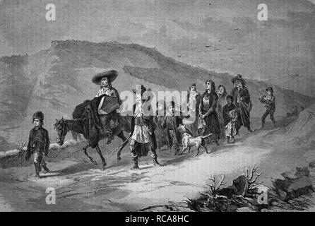 Gypsy funeral in Transylvania, Romania, historical woodcut, circa 1870 ...