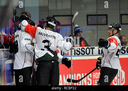 Frolunda Indians players celebrate a goal during the Champions Hockey League (CHL), Group H ...