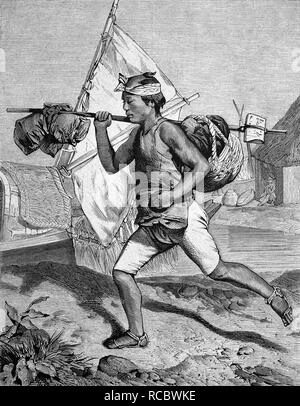 Japanese postman, historical engraving, about 1888 Stock Photo - Alamy