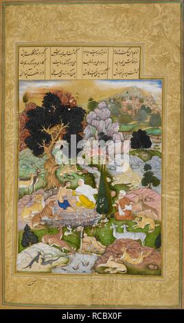 Majnun visited in the desert by his mother and Salim, 1595. Majnun's ...