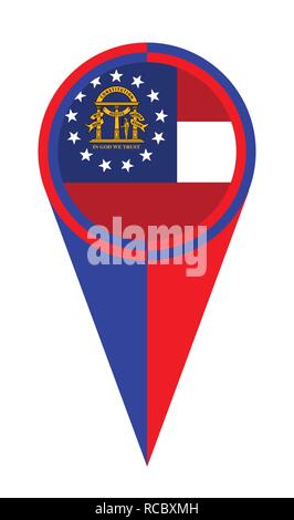 Georgia map pin flag icon. Pennant map marker on a metal needle. 3D realistic vector ...