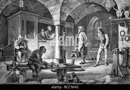 The extortion of a confession in a torture chamber, historical ...