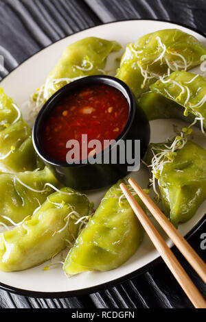 Fresh Green Spinach Dumplings on Plate – Healthy Chinese Food Stock ...