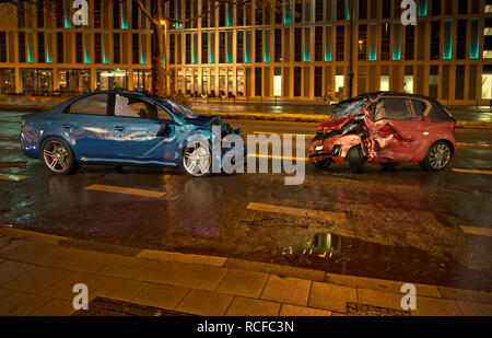 Car crash at night city Stock Photo - Alamy