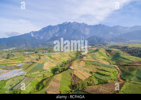 aerial view of Kundasang Sabah landscape and Mount Kinabalu at far ...