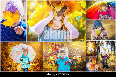 Collage of children and autumn. Selective focus Stock Photo - Alamy