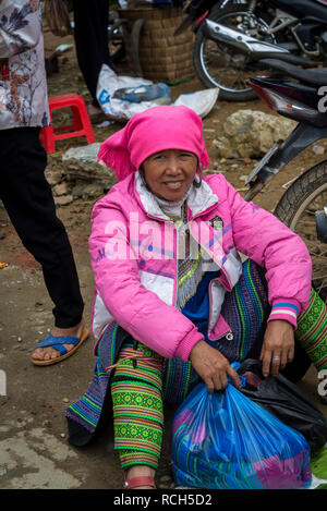 Colourful Bac Ha Sunday Market in the Flower Hmong minority village in ...