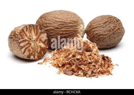 Nutmeg and nutmeg granules isolated on white background Stock Photo - Alamy