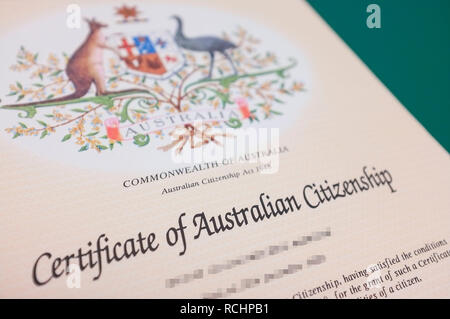 Detail of a Certificate of Australian Citizenship Stock Photo - Alamy