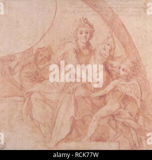 Allegorical Figure of Purity with a Unicorn and Two Putti (recto); Study of the Same Figures ...