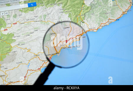 Map of France on Google Maps under a magnifying glass Stock Photo - Alamy