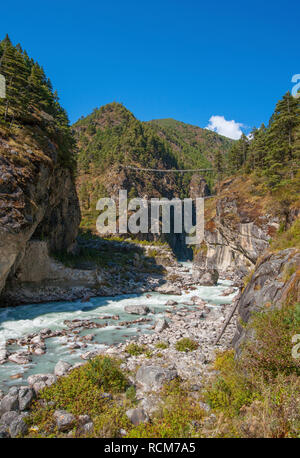 Edmund Hillary Suspension Bridge, Nepal in the Himalayas on the Everest ...