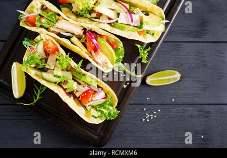 Top view of spicy tacos with fresh vegetables Stock Photo - Alamy